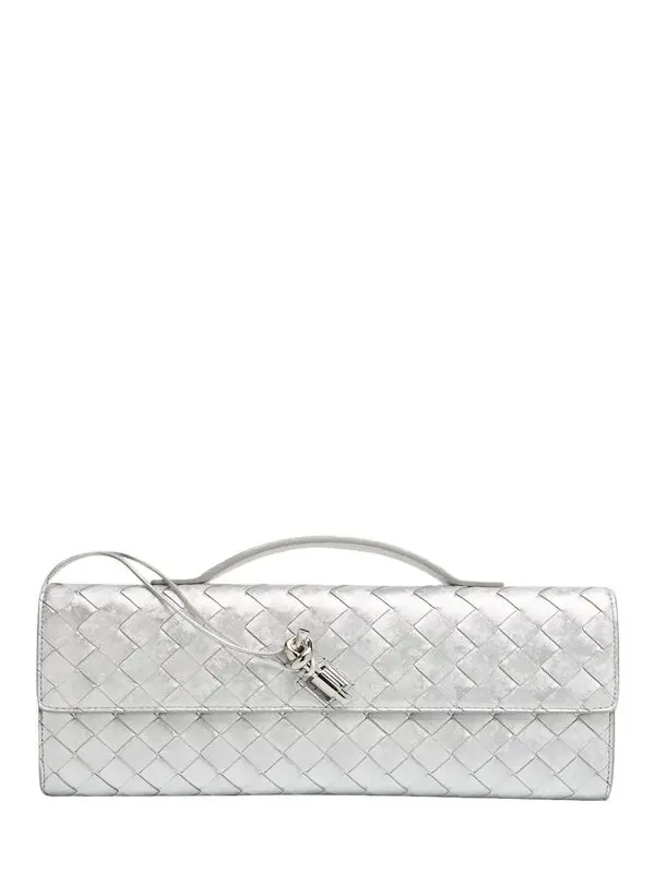 Bottega Veneta Andiamo Laminated Leather Clutch - Silver