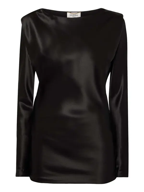 Saint Laurent Draped Silk-satin Blouse - Black