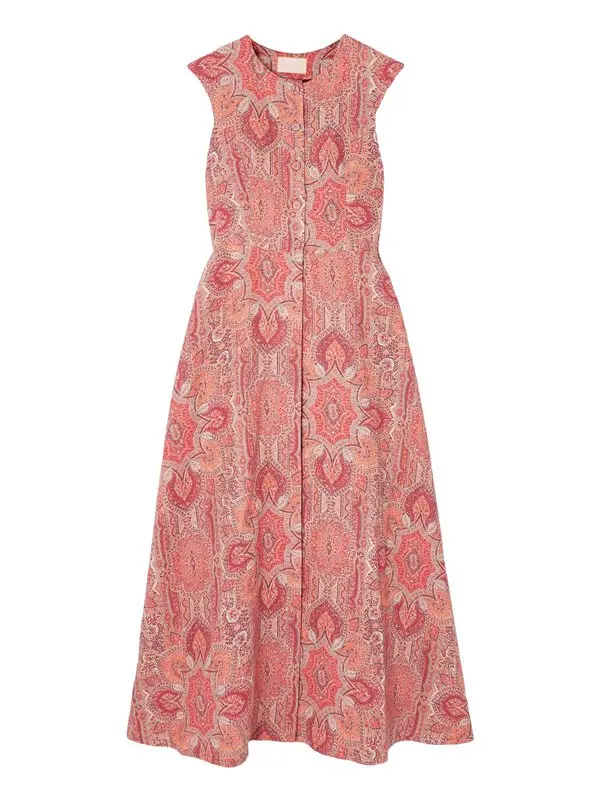 MARTA FERRI Pleated Printed Linen Vest - Red