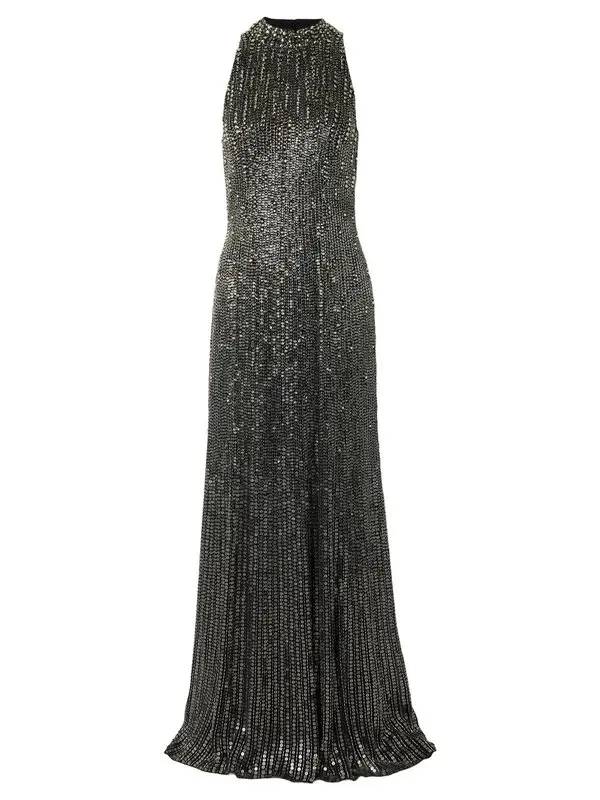 Jenny Packham Benue Crystal-embellished Sequined Gown - Black