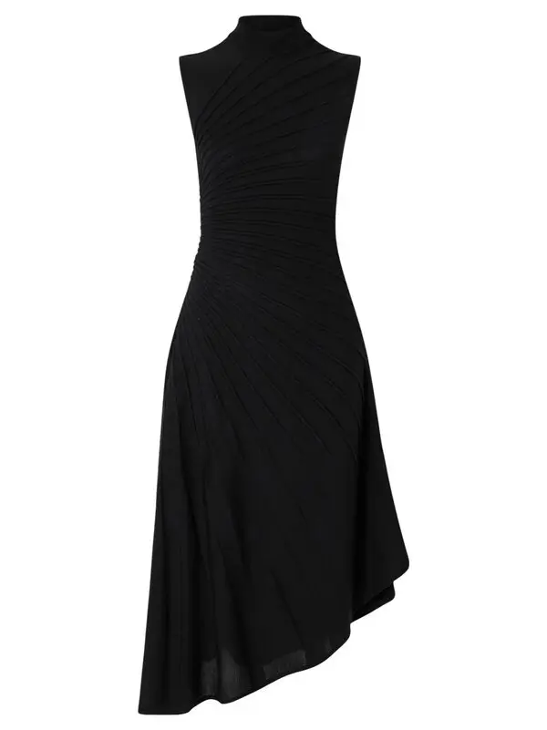 Alaïa Asymmetric Ribbed Wool Midi Dress - Black