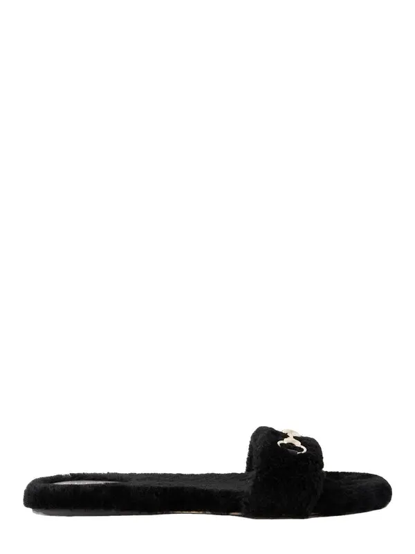 Gucci Horsebit-embellished Shearling Slides - Black
