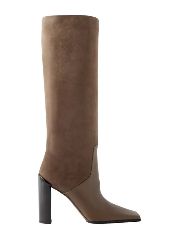 Alaïa Leather And Nubuck Knee Boots - Brown