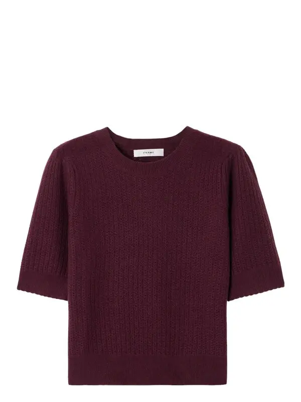 FRAME Pointelle-knit Cashmere Cropped Sweater - Burgundy