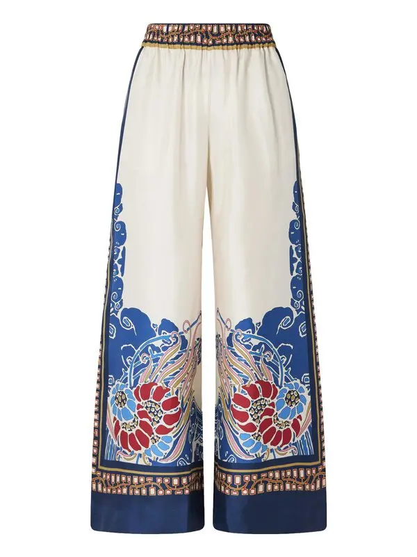 La DoubleJ Printed Silk-twill Wide-leg Pants - Cream