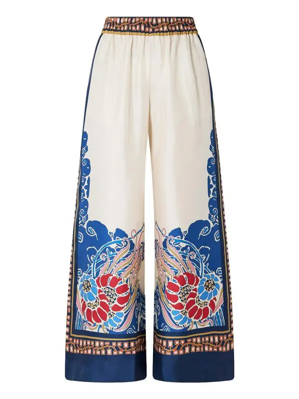 La DoubleJ Printed Silk-twill Wide-leg Pants - Neutrals