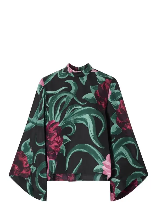 La DoubleJ Floral-print Silk-twill Blouse - Green