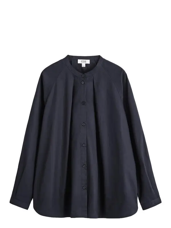 Cos Grandad-collar Cotton Shirt - Navy
