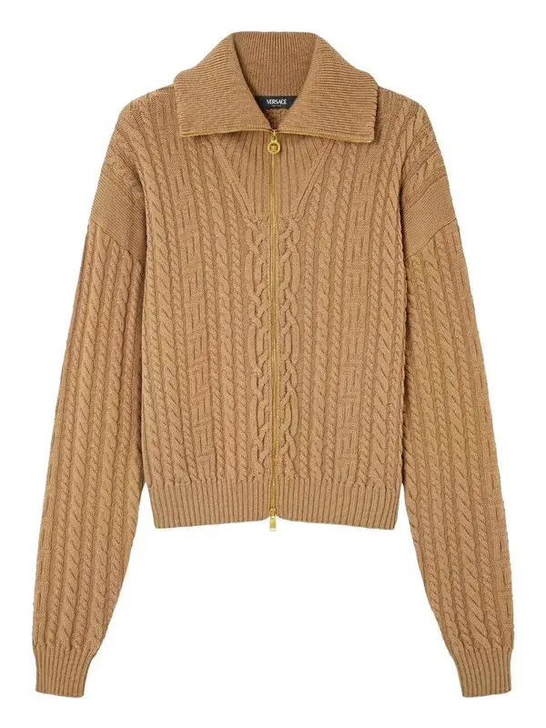 Versace Medusa Biggie Zip Cable-knit Cardigan - Brown