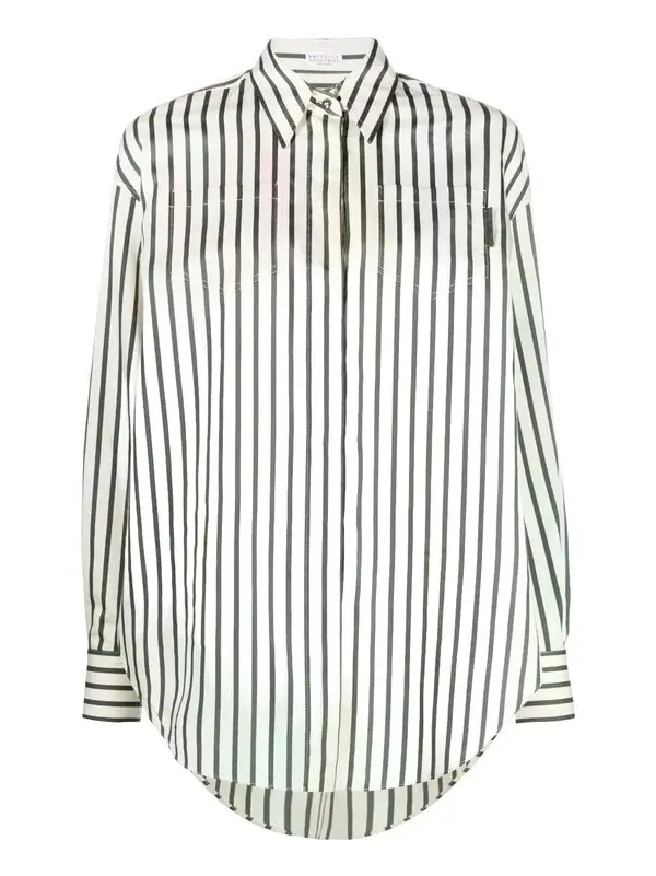 Brunello Cucinelli Monili-bead Striped Blouse - Neutrals