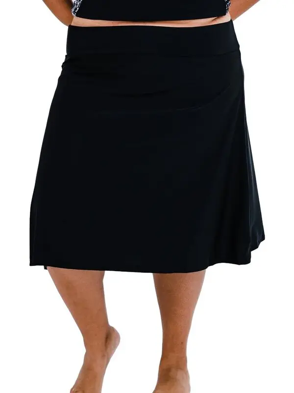 CALYPSA Long Swim Skort With Capri Leggings - Black