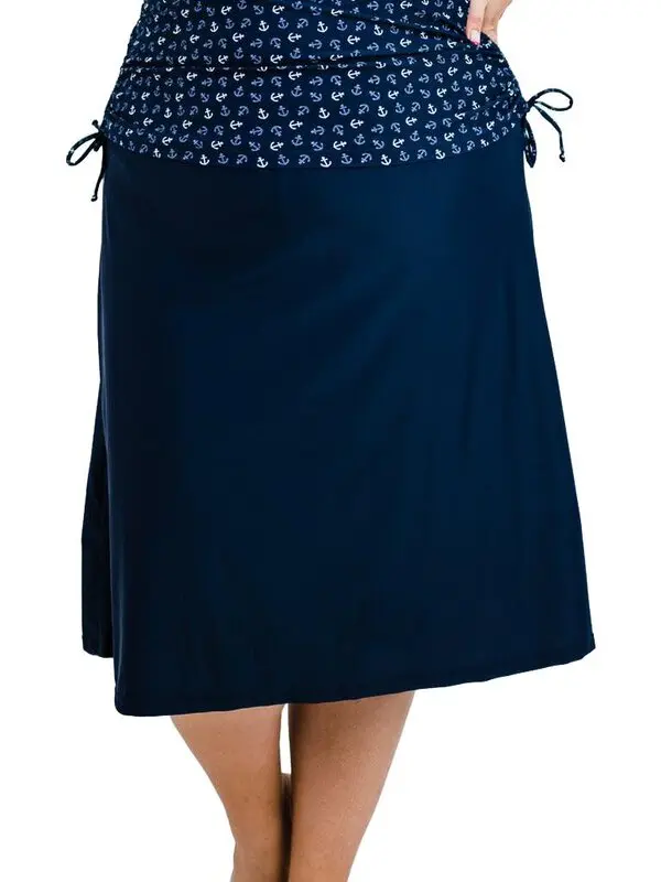 CALYPSA Long Swim Skort With Capri Leggings - Navy