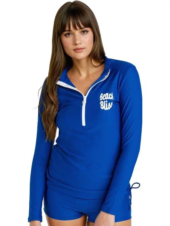 CALYPSA Half-zip Nora Swim Top - Beach Bliss - Marine