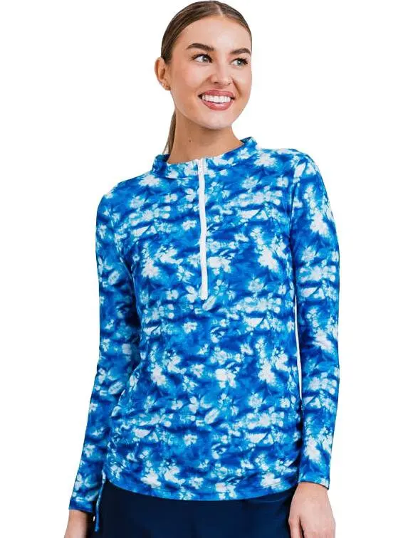 CALYPSA Half-zip Nora Swim Top - Blue Tie Dye