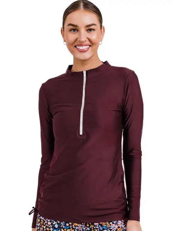 CALYPSA Half-zip Nora Swim Top - Wine