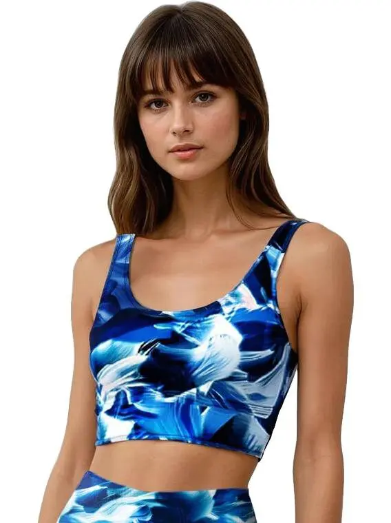 CALYPSA Longline Swim Bra - Navy Wave