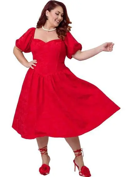 SMAK PARLOUR Puff Sleeve Swing Dress - Red Floral Print