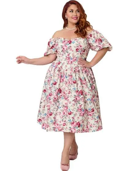 SMAK PARLOUR Puff Sleeve Swing Dress - White W/floral Print
