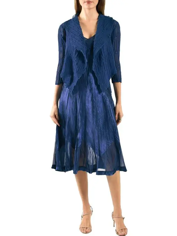 Komarov Charmeuse & Chiffon Cocktail Dress With Bolero Jacket - Midnight Navy