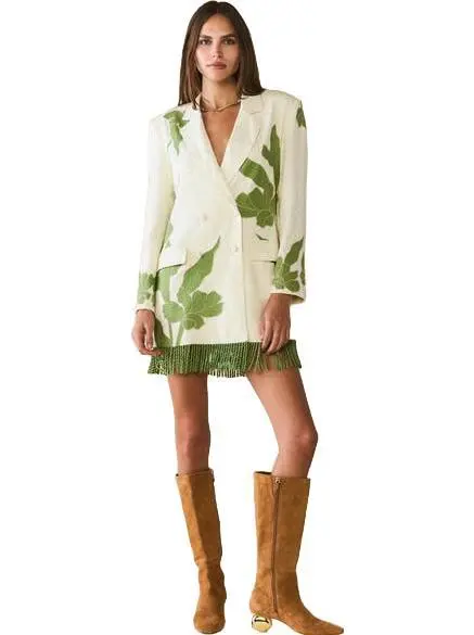 EDDY Alex Double-breasted Blazer Dress - Ivory With Green Applique