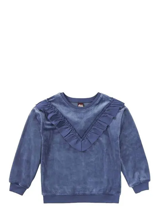 TEA COLLECTION Velour Ruffle Tunic Top - Naval Blue