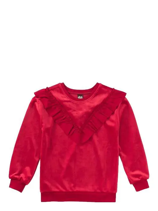 TEA COLLECTION Velour Ruffle Tunic Top - Red Wagon