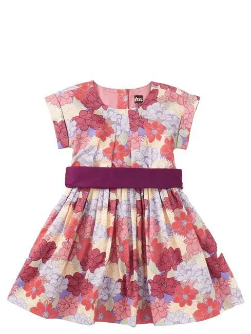TEA COLLECTION Organdy Sash Dress - Peonies & Chrysanthemums