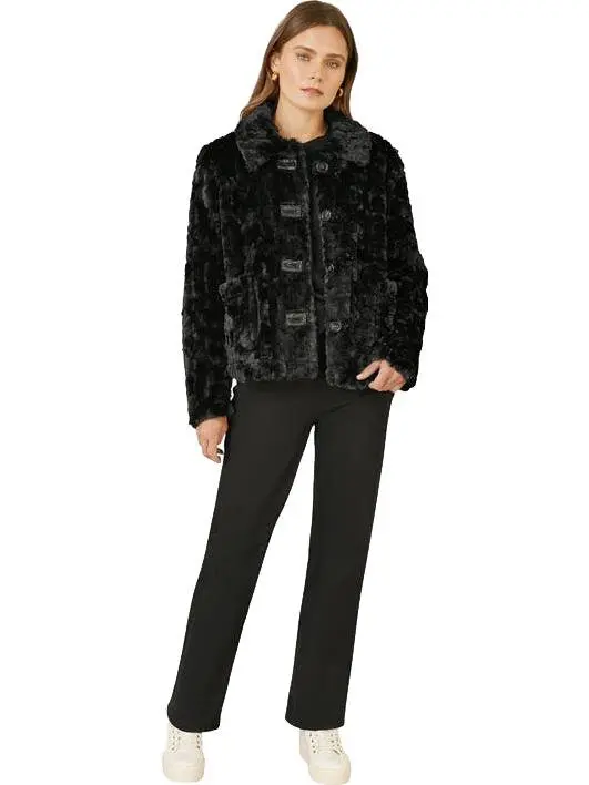 YUMI Textured Faux Fur Jacket - Black
