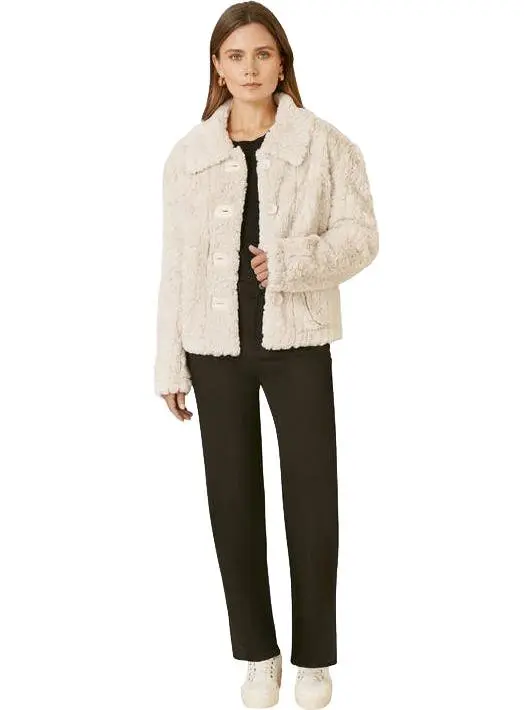YUMI Textured Faux Fur Jacket - Cream