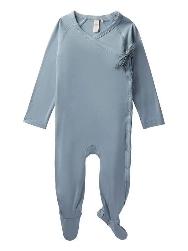 MINIMOI Footie With Crossover Neckline And Side Snaps - Blue Frost