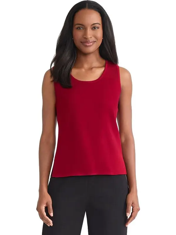 Misook Double Scoop Neck Knit Tank - Scarlet Red