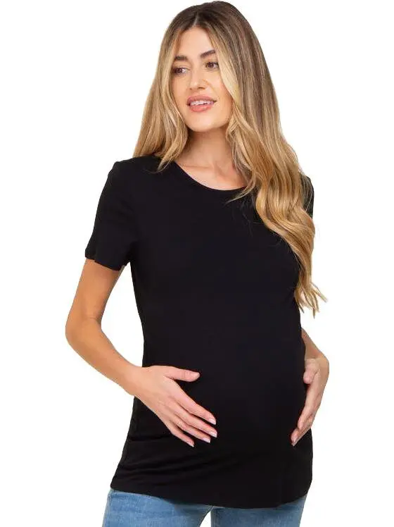 PINKBLUSH Basic Crew Neck Maternity Tee - Black