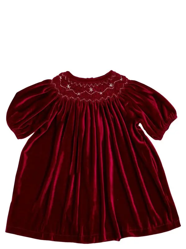 WILD WAWA Velvet Smock Dress - Burgundy