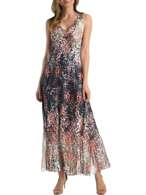Komarov Floral Lace-up Back Maxi Dress - Spider Orchid