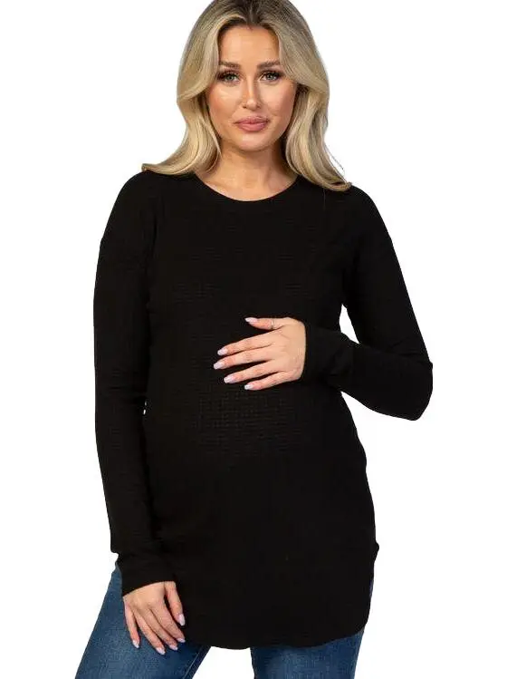 PINKBLUSH Long Sleeve Ribbed Top - Black