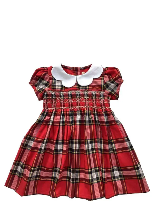 WILD WAWA Scallop Dress - Tartan Red