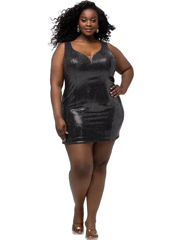 SYDNEY'S CLOSET Fitted Sequin Mini Dress - Gunmetal