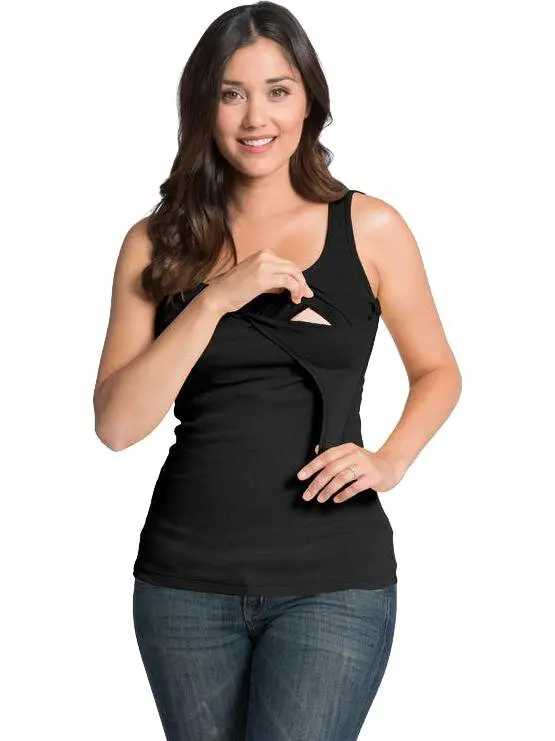 BUN MATERNITY NURSING APPAREL Ribbed Nursing Tank Top - Black