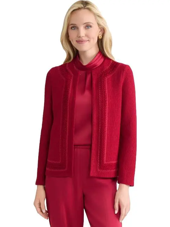 Misook Heritage Tonal Crochet Trim Knit Jacket - Scarlet Red