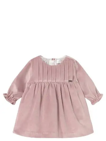 MAYORAL Velvet Pleated Dress With Ruffle Cuffs - Pink