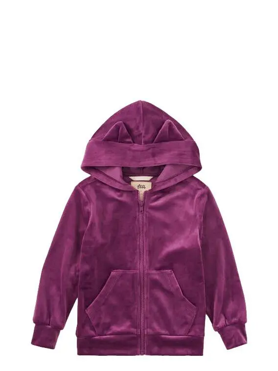 TEA COLLECTION Cat Ears Velour Hoodie - Cosmic Berry