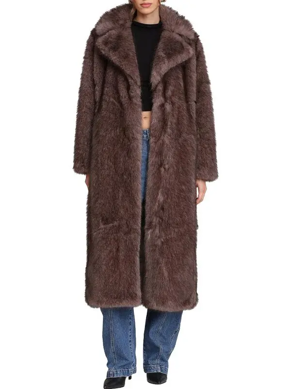Avec Les Filles Faux Fur Longline Coat - Espresso Mink