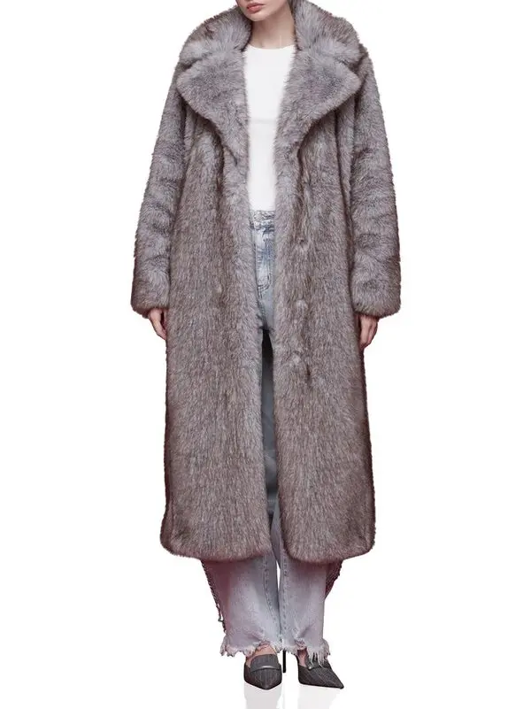 Avec Les Filles Faux Fur Longline Coat - Sky