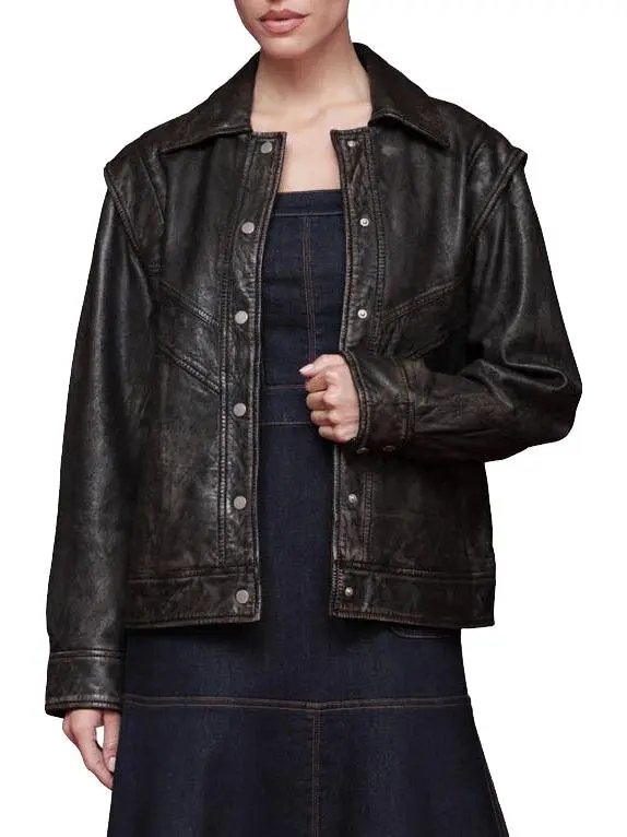 Avec Les Filles Leather Bomber Jacket - Washed Black