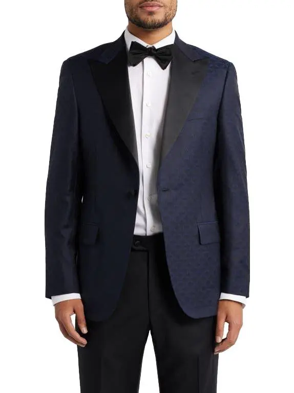 HERITAGE GOLD Geometric Jacquard Wool & Silk Dinner Jacket - Navy