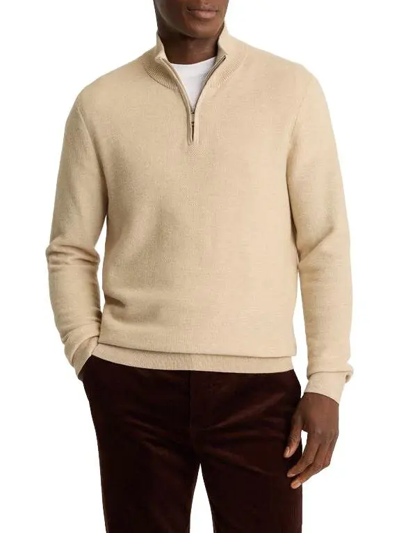 Bonobos Honeycomb Cotton & Cashmere Quarter Zip Sweater - Full Cream Sable
