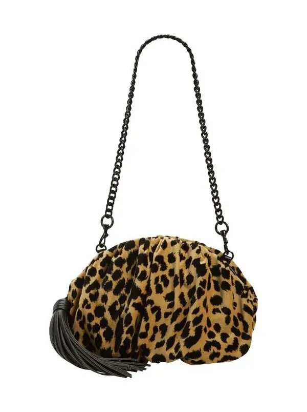 Rebecca Minkoff Ruched Clutch With Chain Strap - Leopard/black