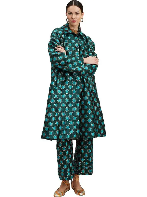La DoubleJ Jacquard Boxy Coat - Jacquard Winter Sun Emerald