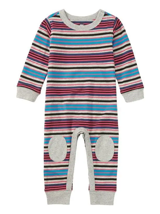 TEA COLLECTION Stripe Knee Patch Baby Romper - Med Heather Grey