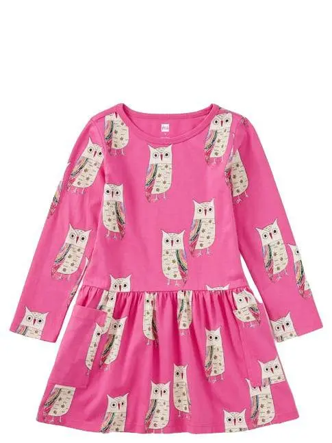 TEA COLLECTION Long Sleeve Pocket Dress - Rainbow Eagle Owl